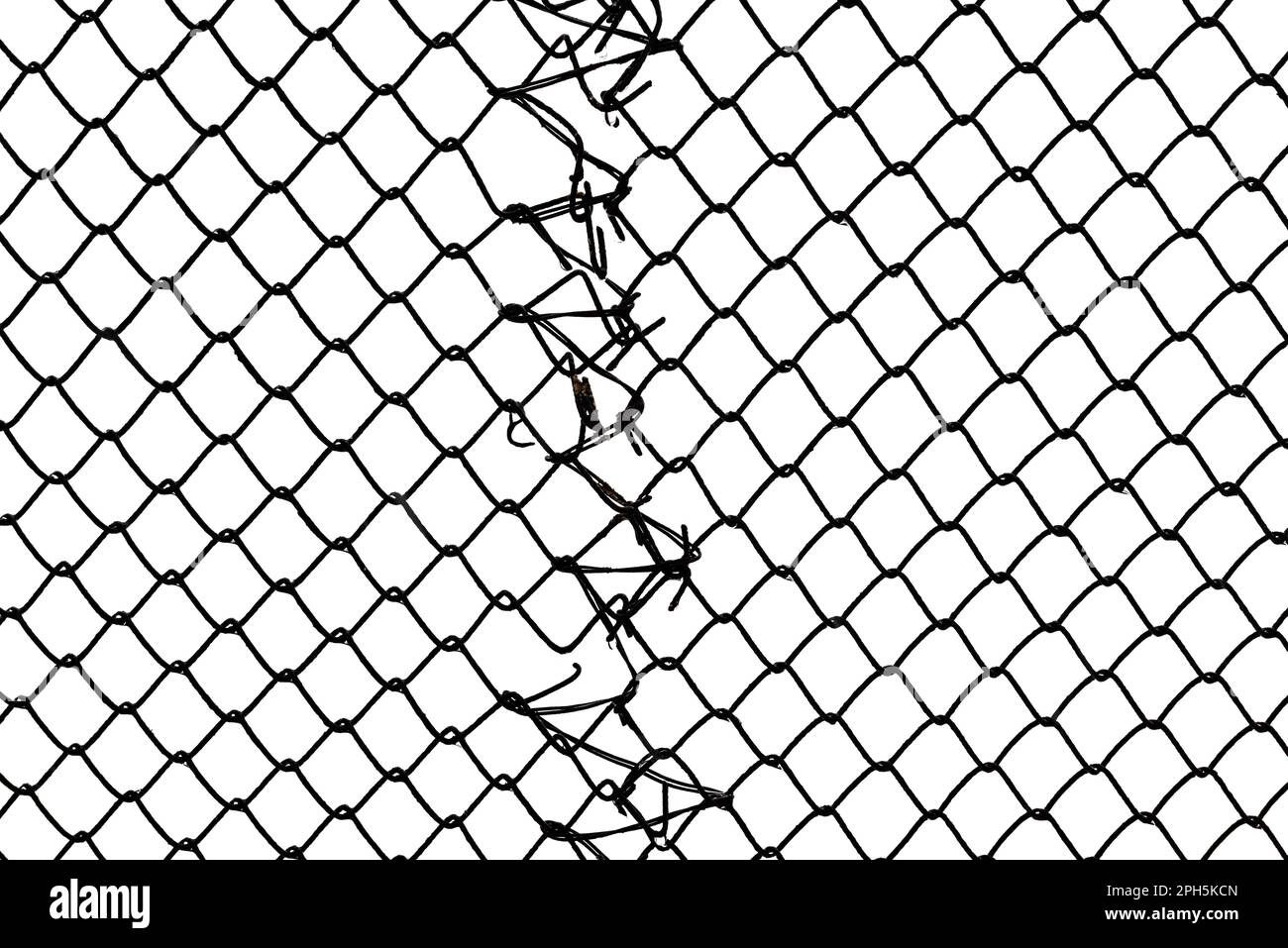 The texture of the metal mesh. Torn, destroyed, broken metal mesh on a ...