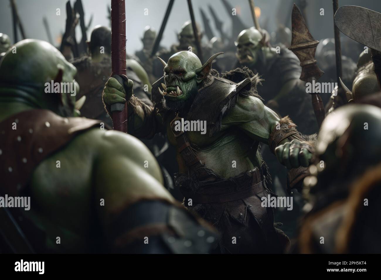 Menacing Horde: A Gathering of Fearsome Orcs Ready for Battle Stock ...