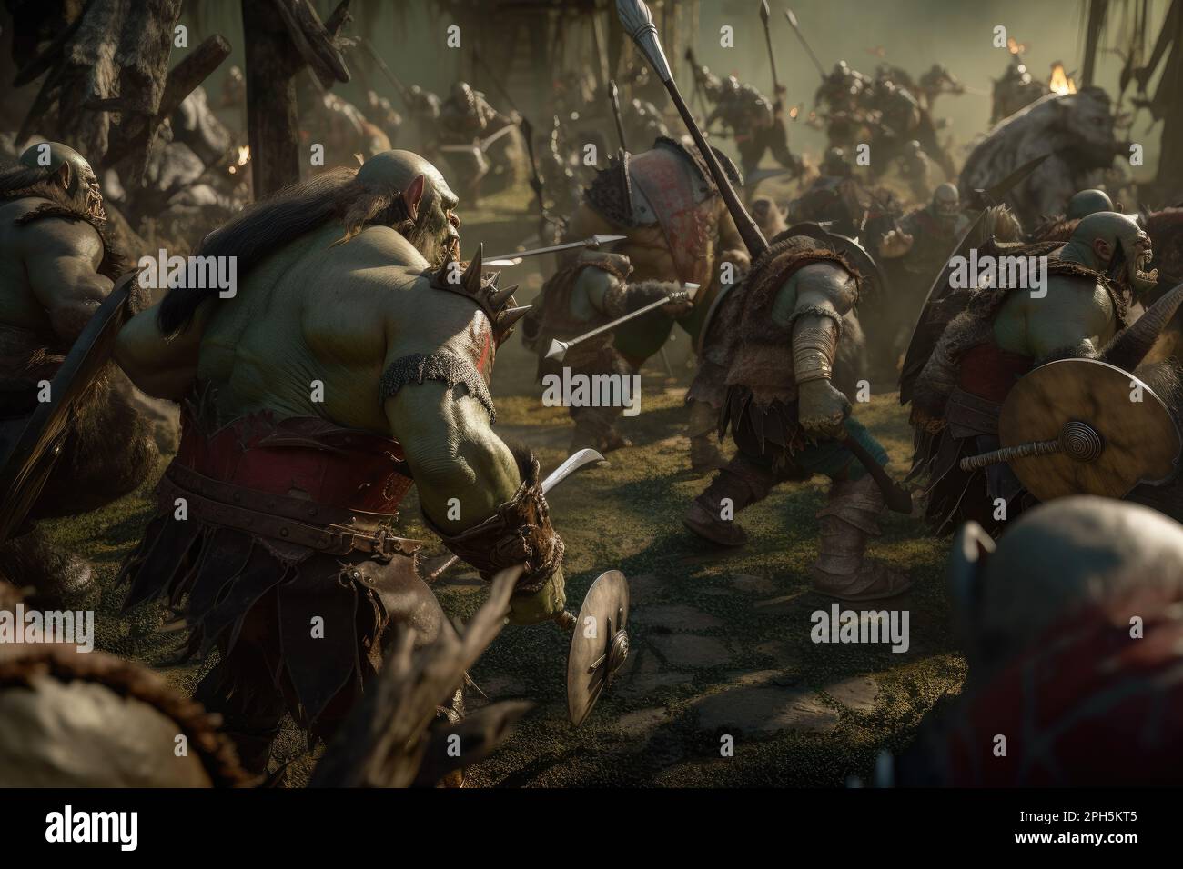 Menacing Horde: A Gathering of Fearsome Orcs Ready for Battle Stock ...