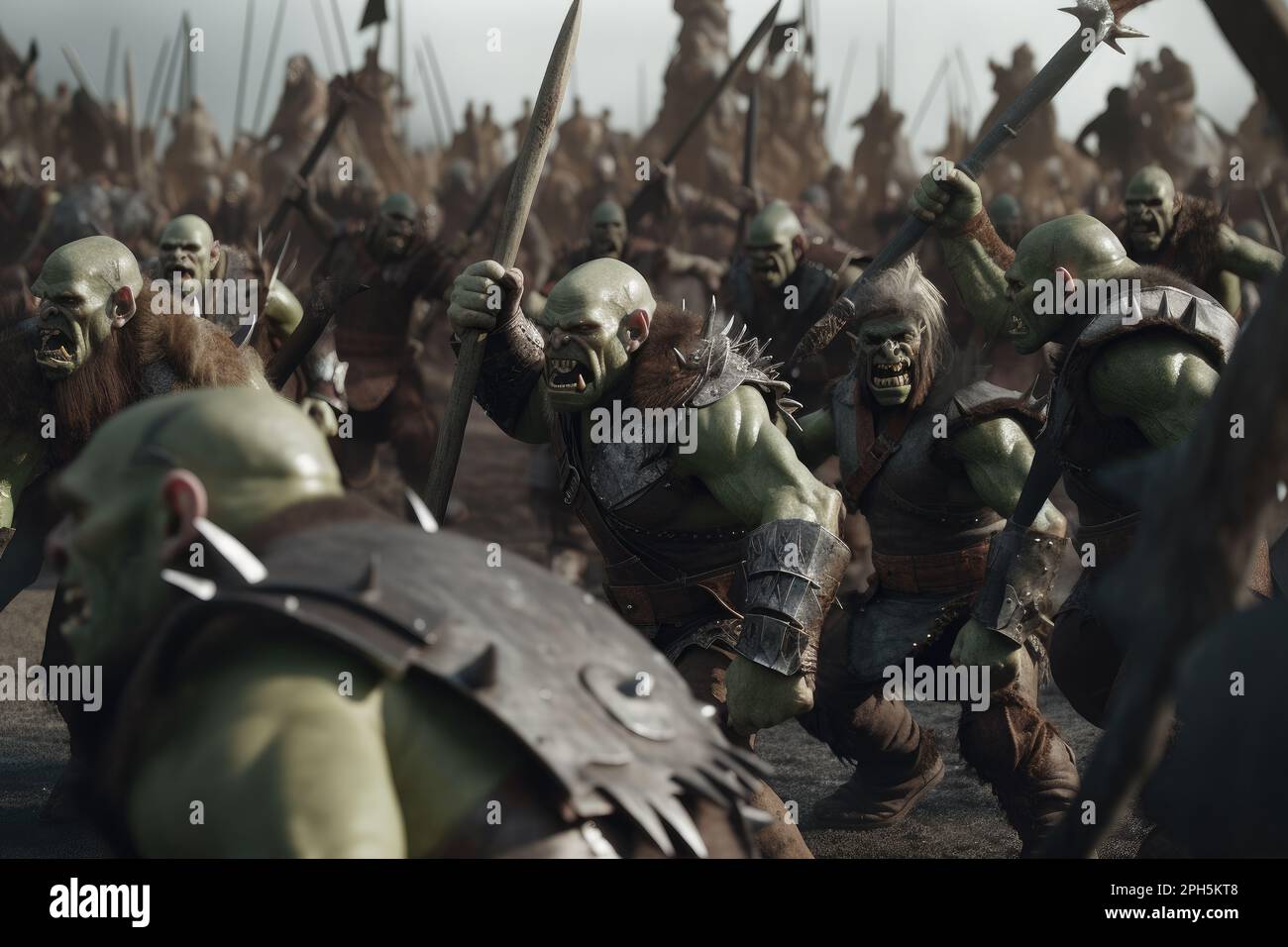 Menacing Horde: A Gathering of Fearsome Orcs Ready for Battle Stock ...