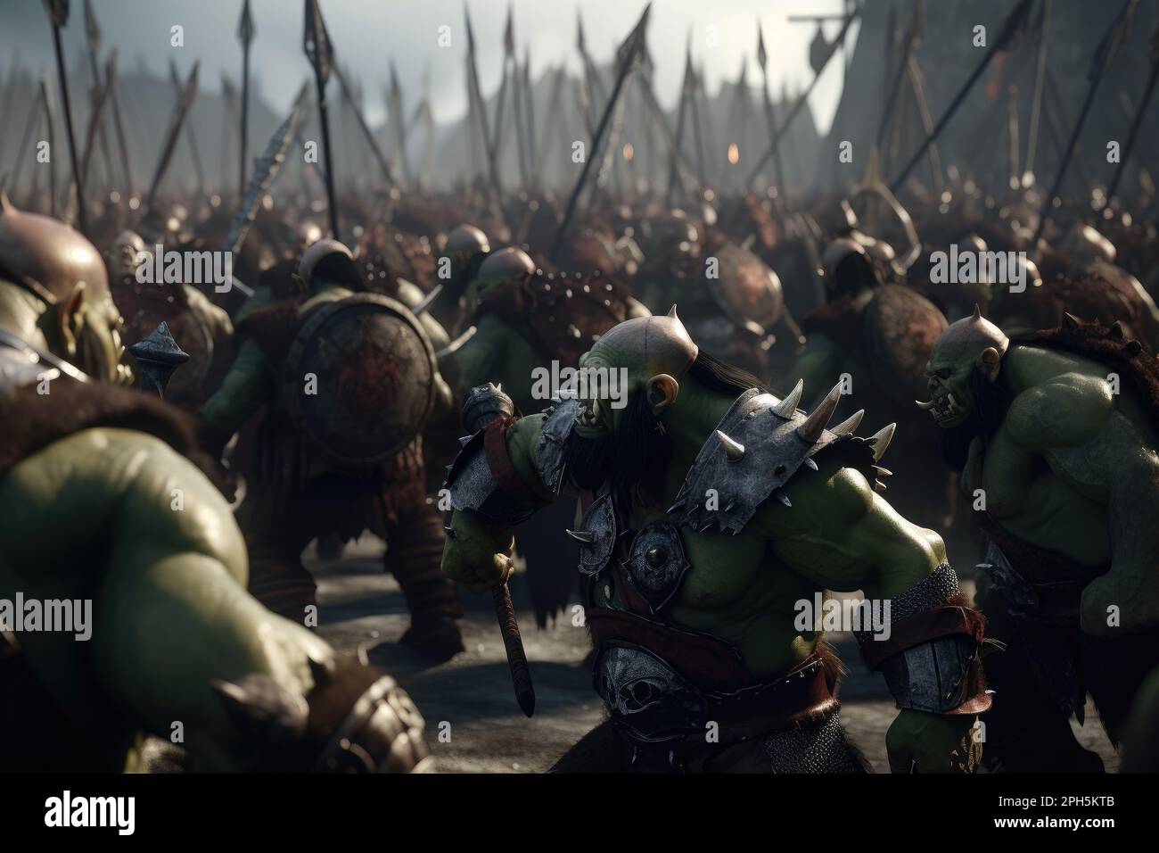 Menacing Horde: A Gathering of Fearsome Orcs Ready for Battle Stock ...