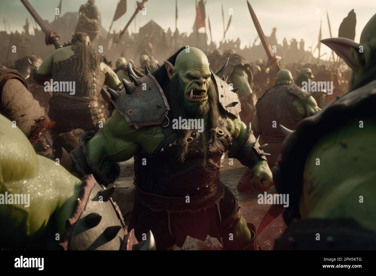 Menacing Horde: A Gathering of Fearsome Orcs Ready for Battle Stock ...