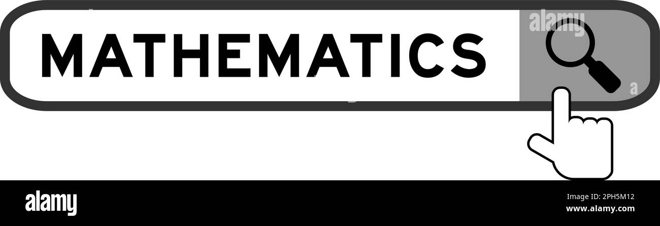 Search banner in word mathematics with hand over magnifier icon on ...