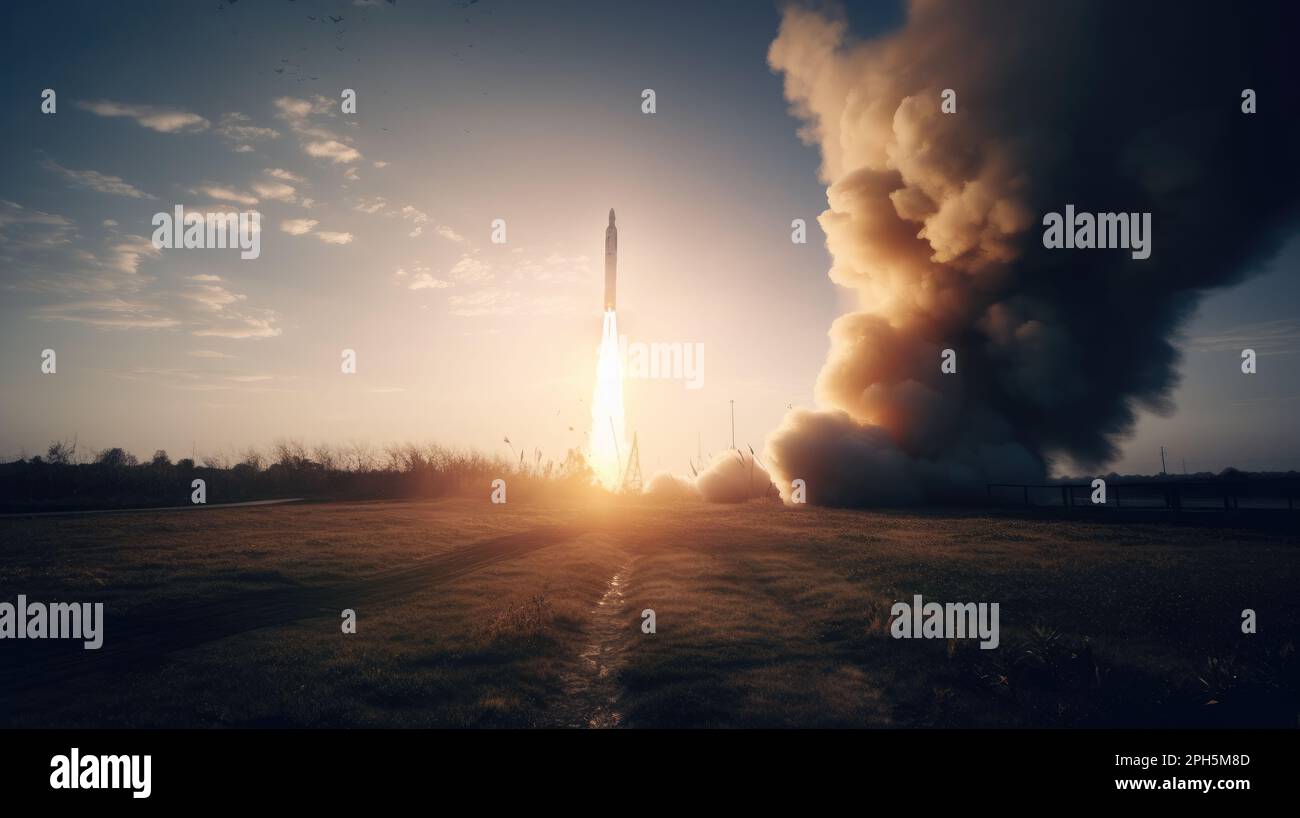 Skyward Bound: A Majestic Rocket Launch Piercing the Heavens Stock ...