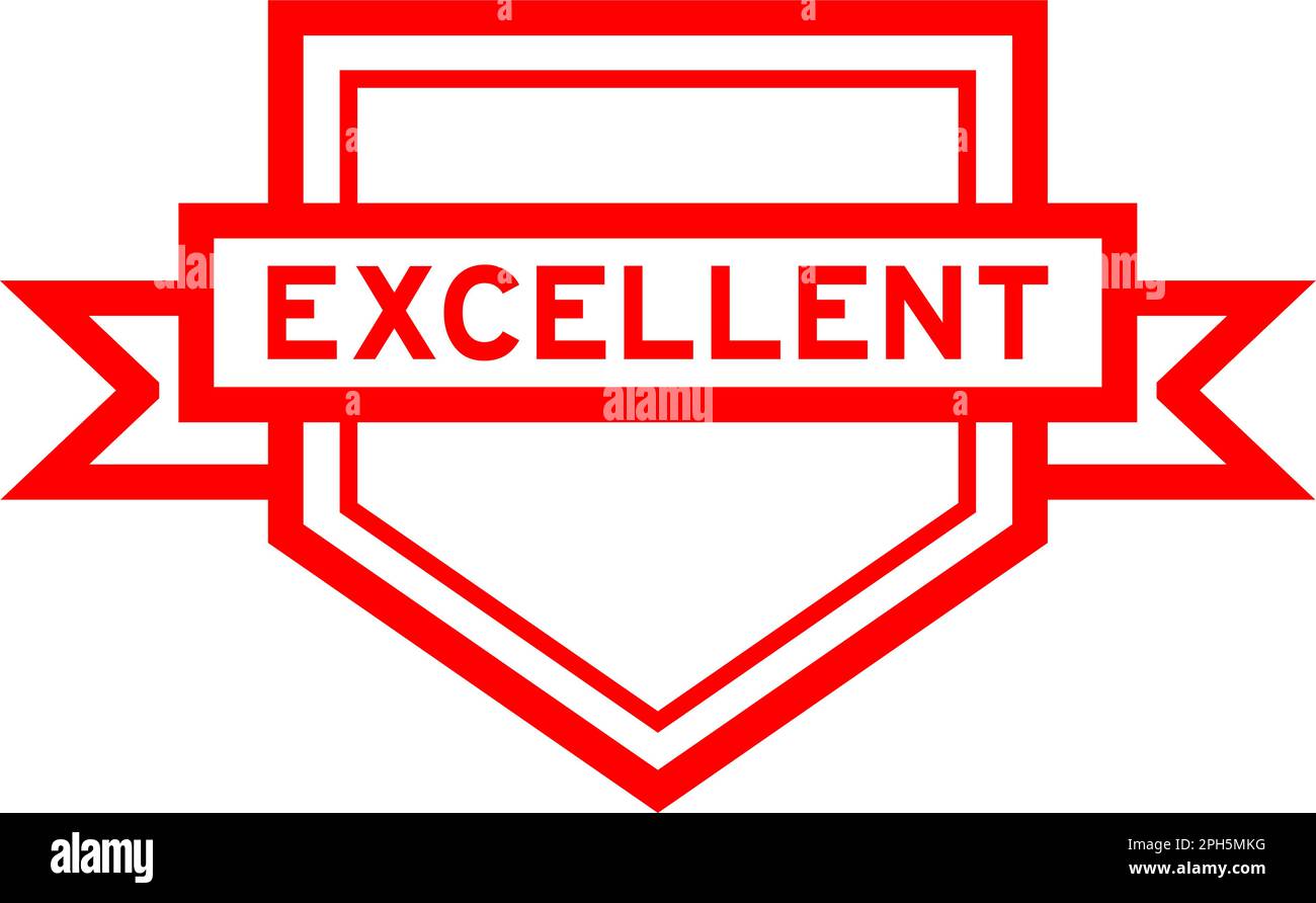 Vintage red color pentagon label banner with word excellent on white ...