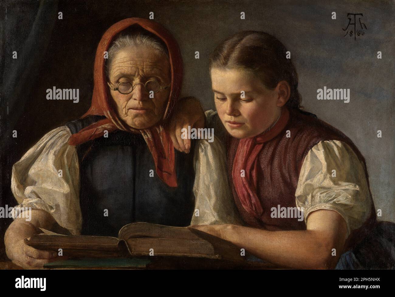 The artist's mother and sister reading the Bible 1866 by Hans Thoma ...