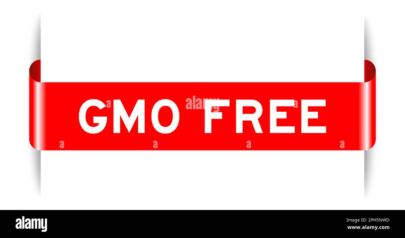 Red color inserted label banner with word GMO (abbreviation of ...