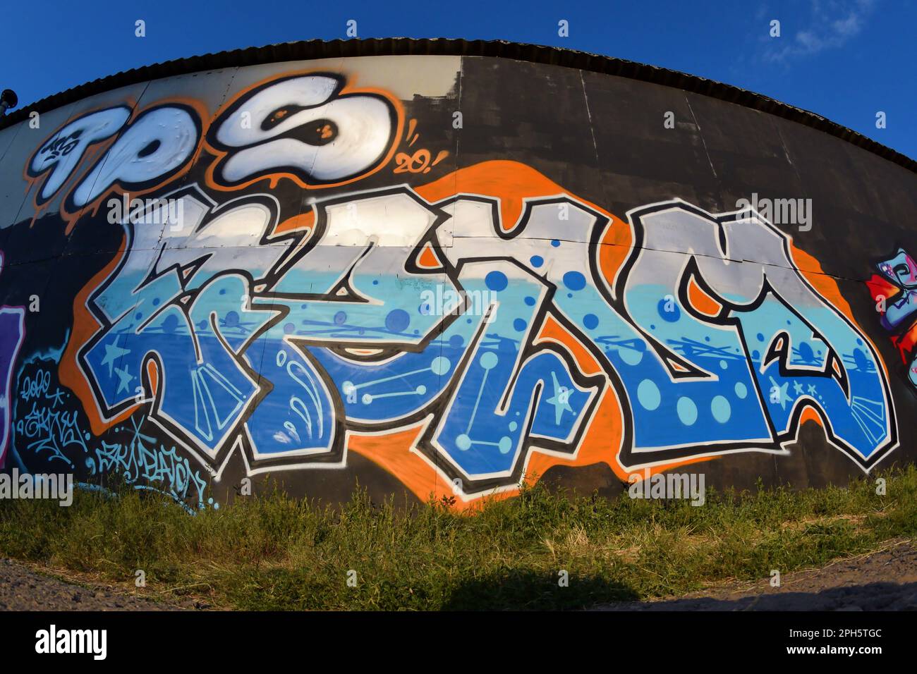 Colorful background of graffiti painting artwork with bright aerosol ...