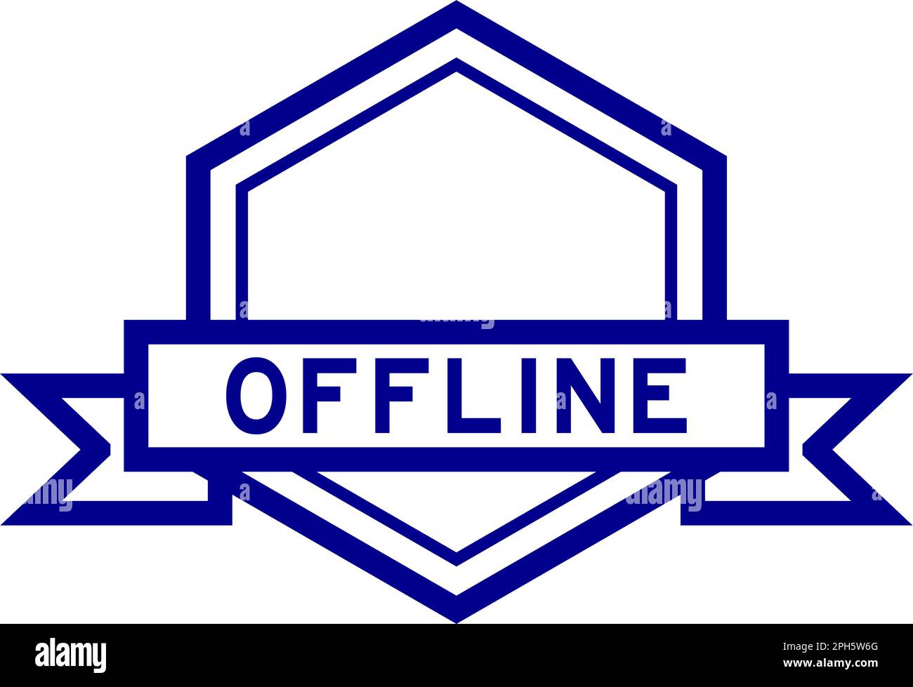 Vintage blue color hexagon label banner with word offline on white ...