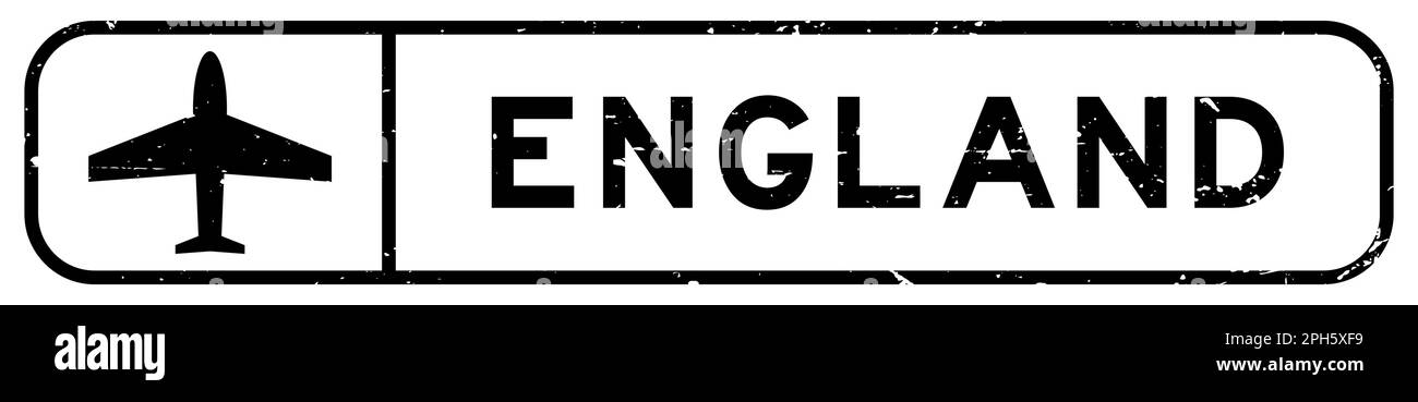 Grunge black england word with plane icon square rubber seal stamp on ...