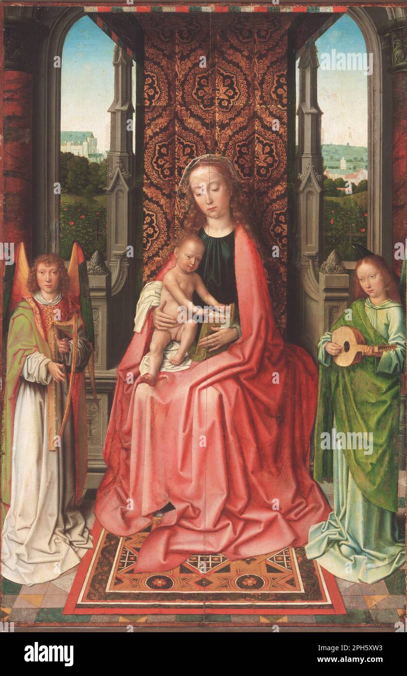 Enthroned Virgin and Child, with Angels c. 1490-95 by Gerard David Stock Photo - Alamy