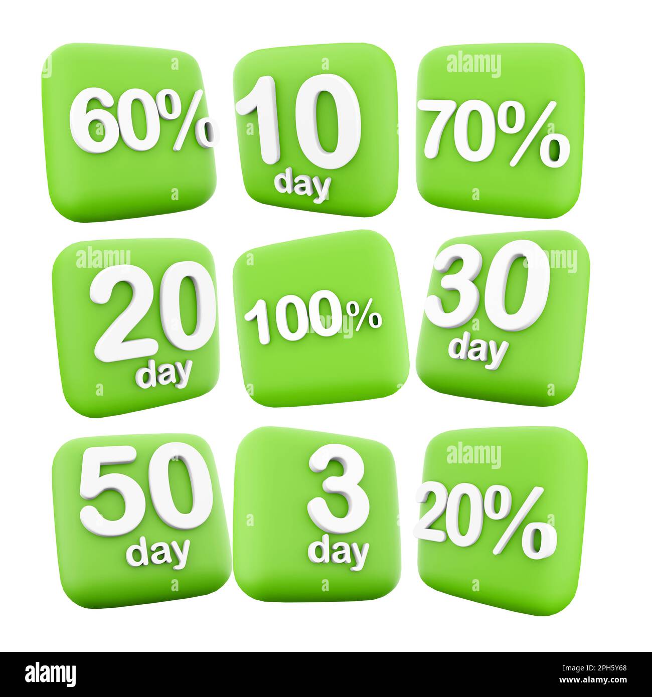 3d rendering 3, 10, 20, 30, 50 day to go, 20, 60, 70, 100 percent icon ...