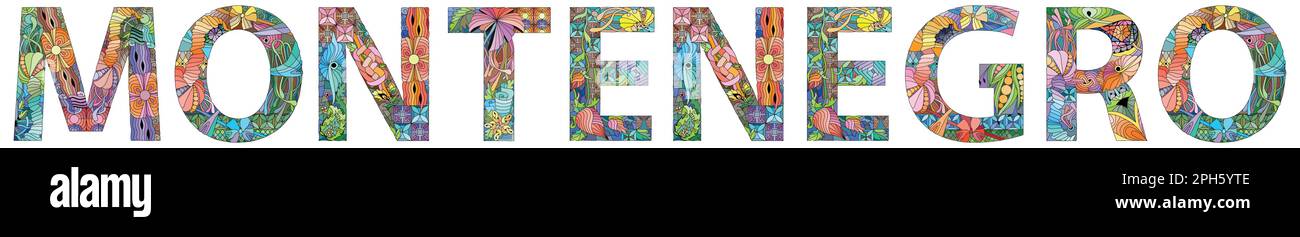 Vector word Montenegro. Hand-painted art design. Illustration for t ...