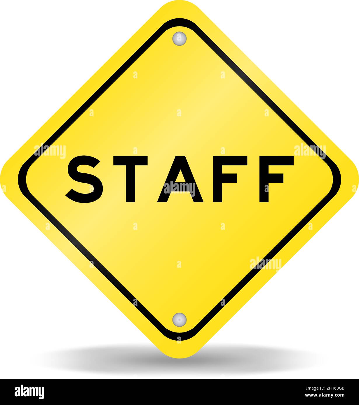 Yellow color transportation sign with word staff on white background ...