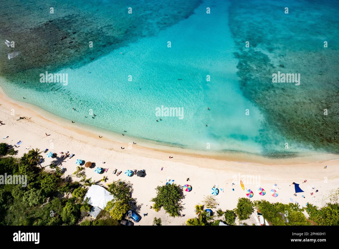 Aerial view of Smuggler's Bay beach in Tortola, British Virgin Islands, with a stunning ...