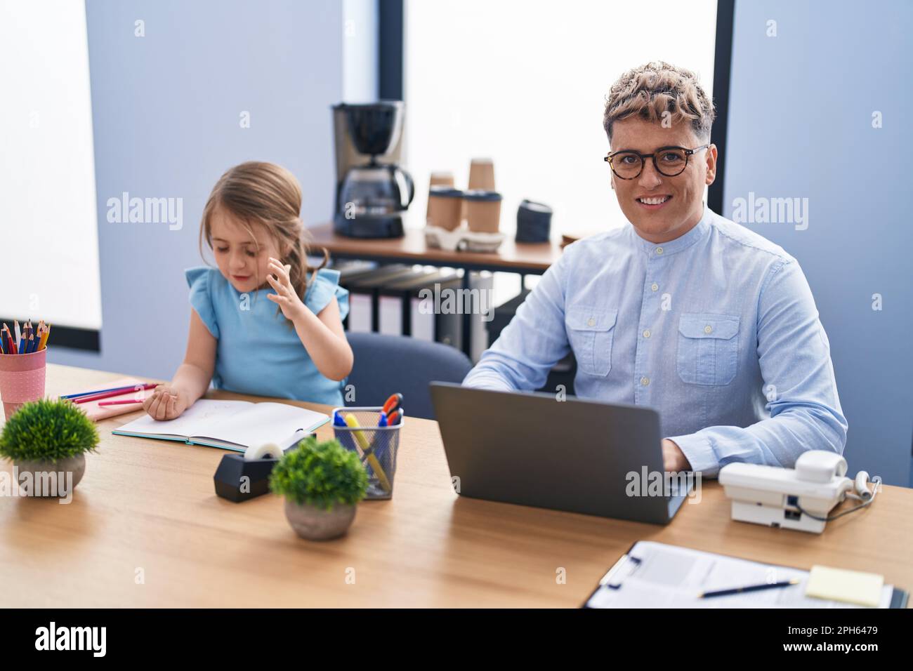 Father and daughter business worker and student studying and working at ...