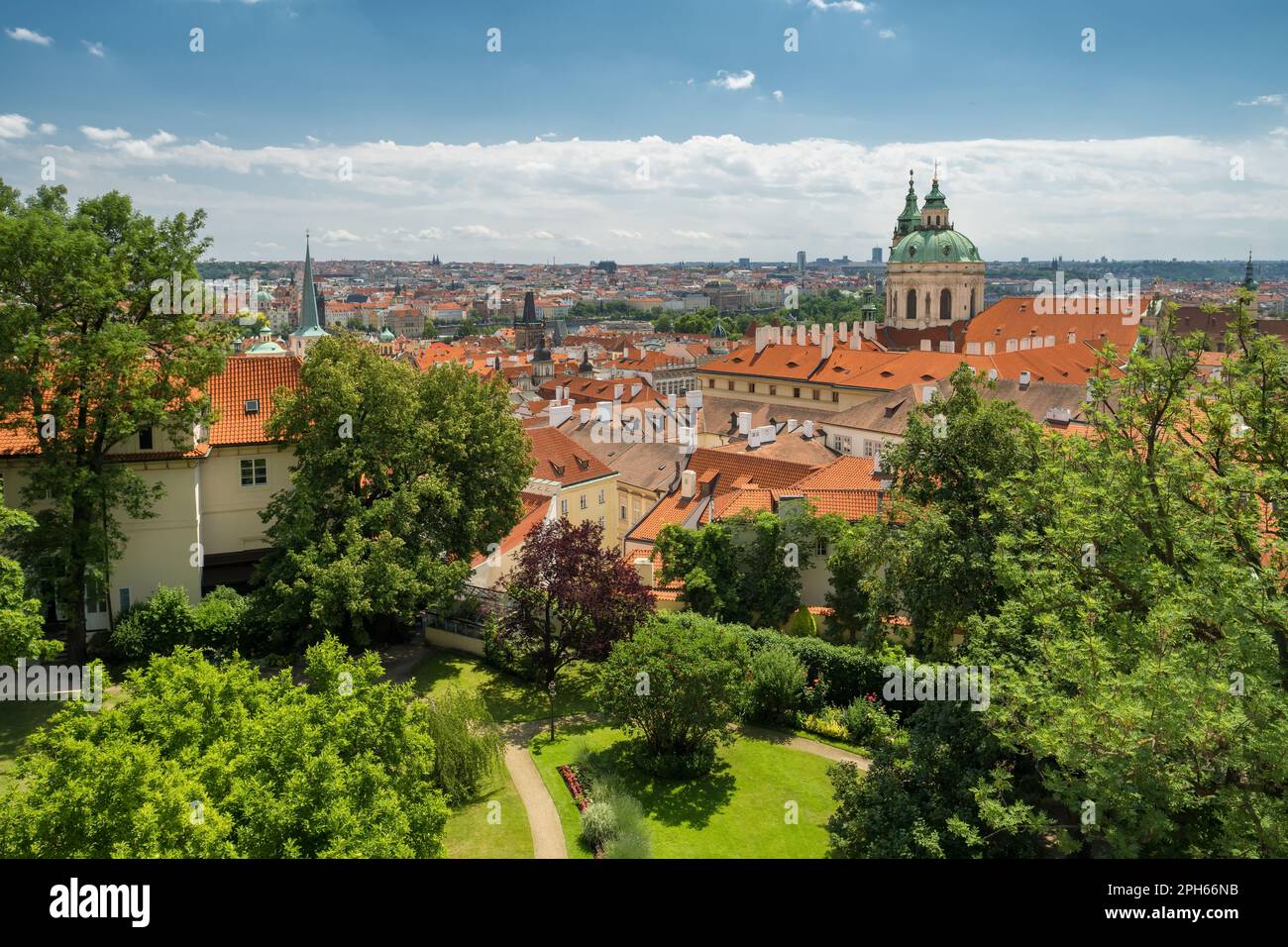 Beautiful Prague old town cityscape seen from the Prague Castle at ...