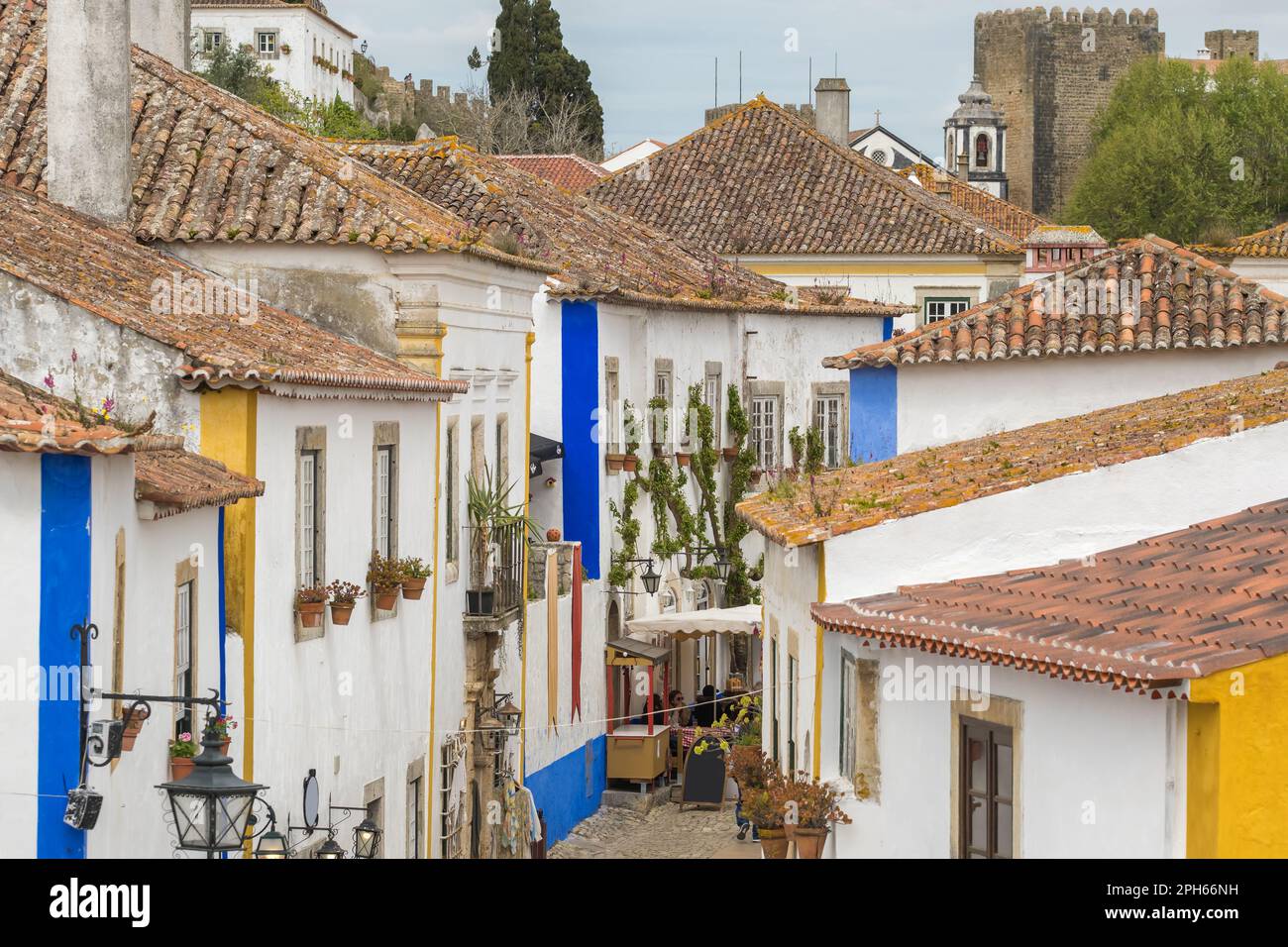 Historic streets of the medieval Obidos castle in Portugal Stock Photo ...
