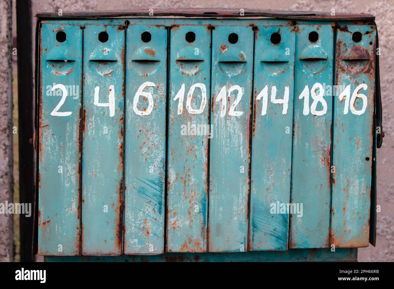 Old fashioned mail box. Row of blue postbox. Letter box with numbers ... Old fashioned mail box. Row of blue postbox. Letter box with numbers ...