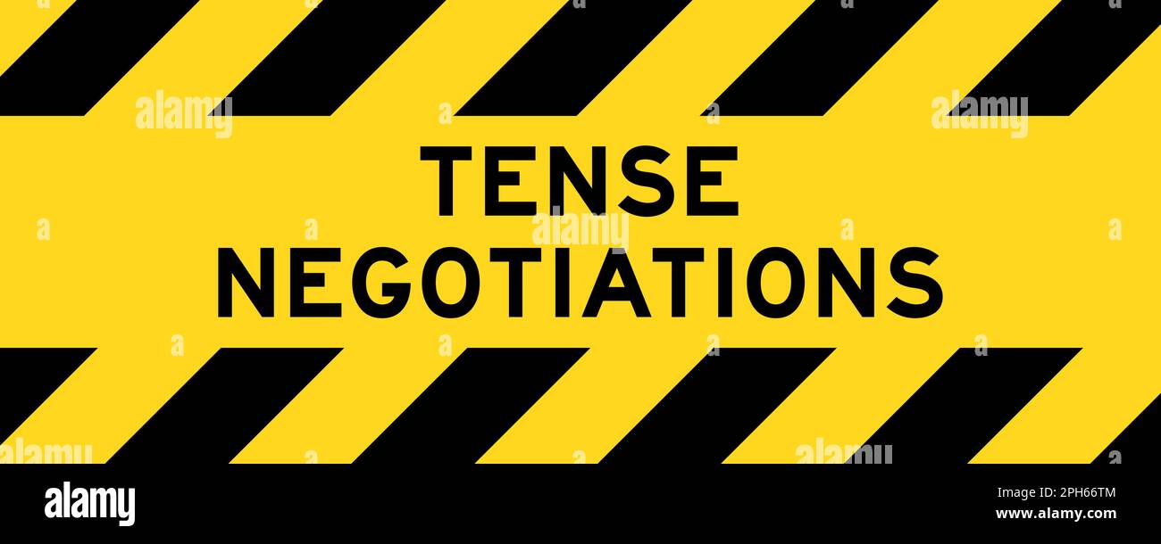 Yellow and black color with line striped label banner with word tense ...