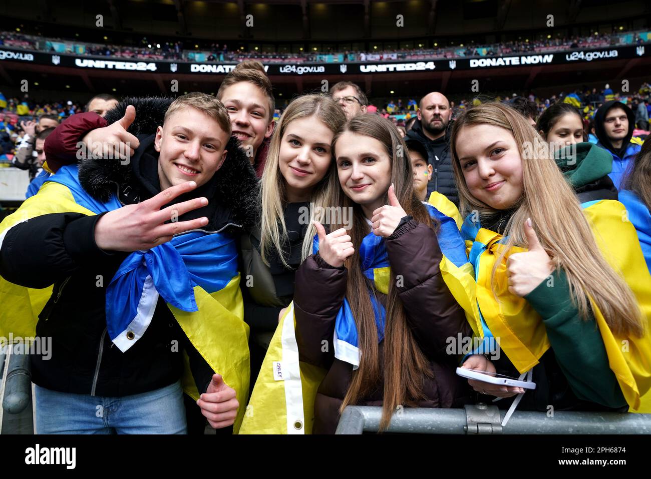 Ukraine fans in the stands ahead of the UEFA Euro 2024 Group C ...