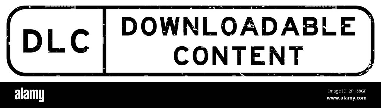 Grunge black DLC downloadable content word square rubber seal stamp on ...