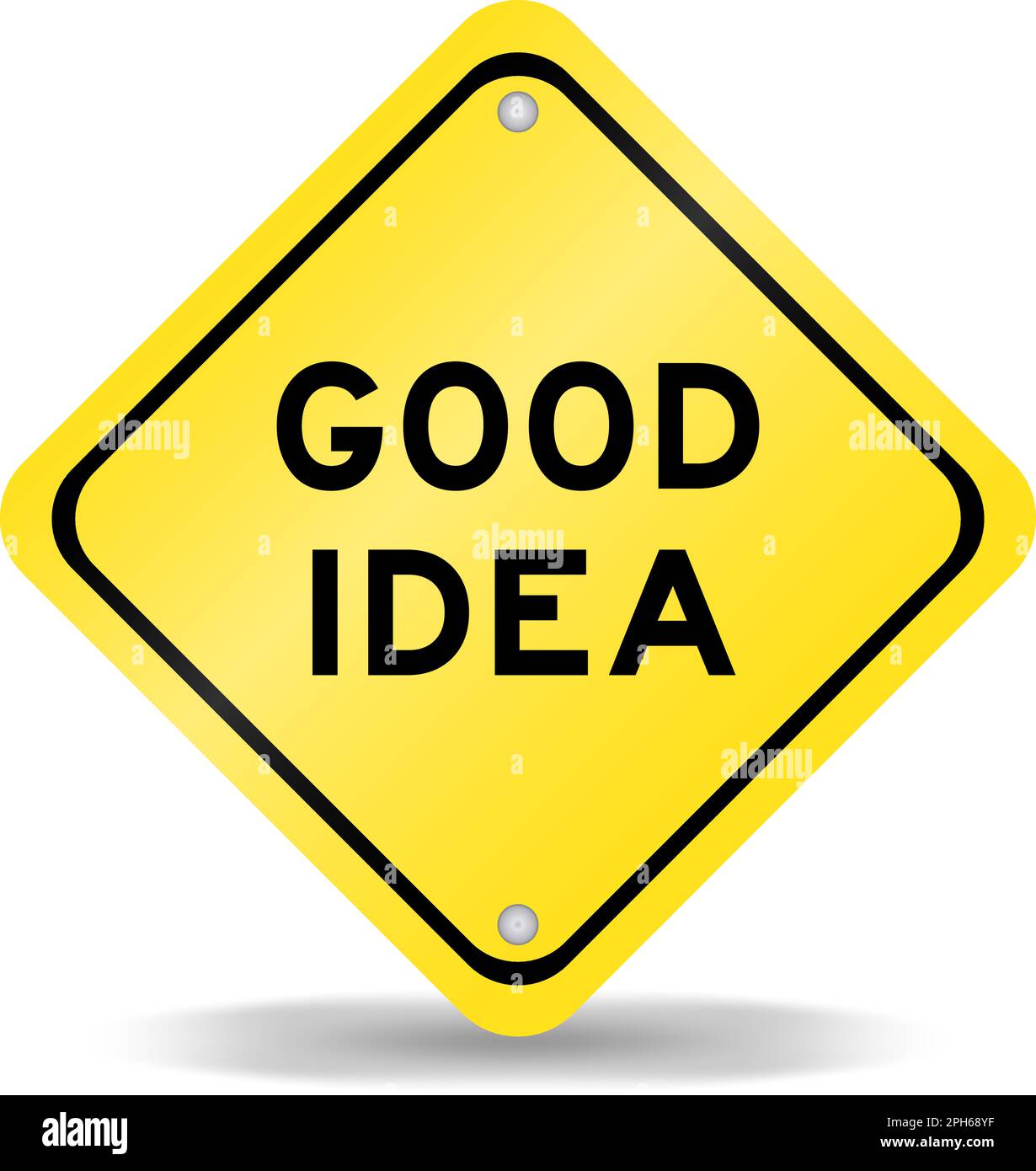 Yellow color transportation sign with word good idea on white ...