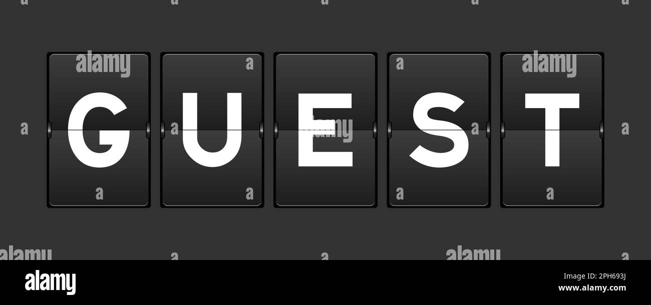 Black color analog flip board with word guest on gray background Stock ...