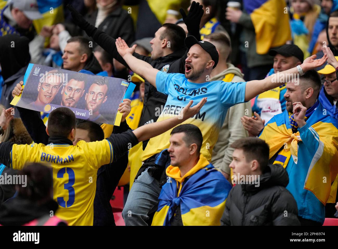 Ukrainian fans cheer prior to the start of the Euro 2024 group C ...