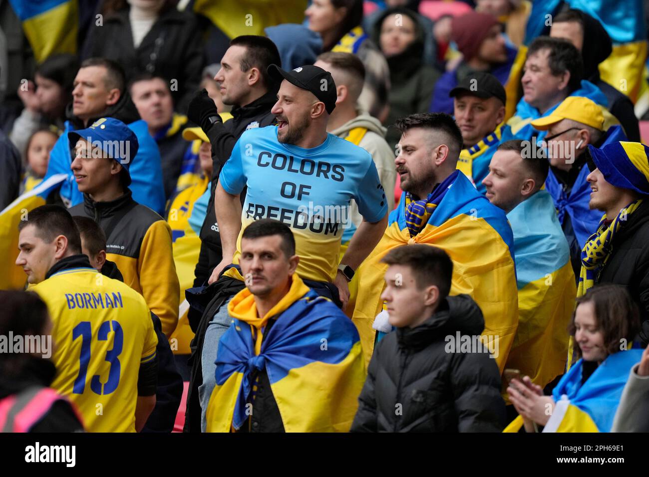 Ukrainian fans cheer prior to the start of the Euro 2024 group C ...