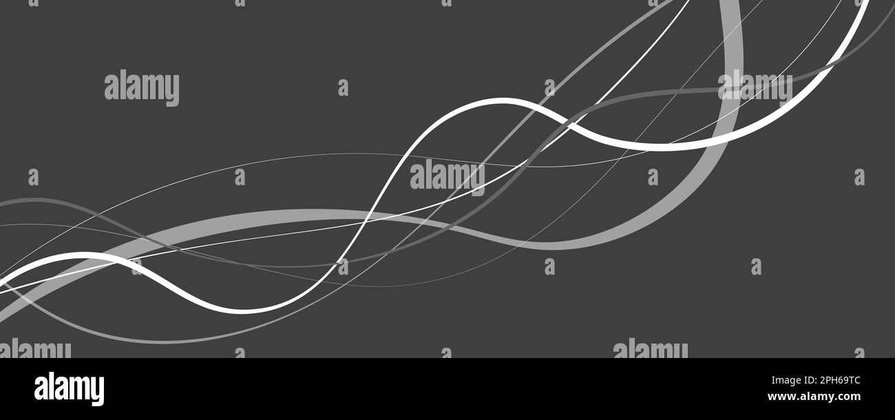 Abstract black and white curvy line. Wavy curves stripe. Vector ...