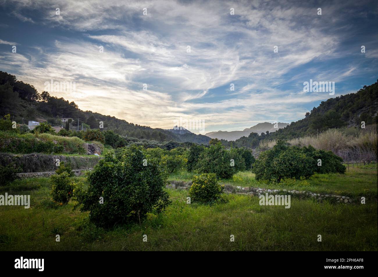 Panoramic view of the beautiful Valley of Guadalest, Alicante, at ...