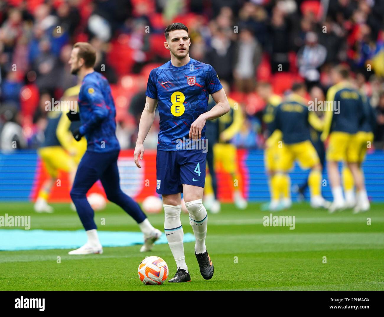 England's Declan Rice warming up ahead of the UEFA Euro 2024 Group C ...