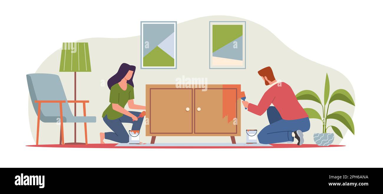 Married couple painting closet, man and woman are renovating and ...