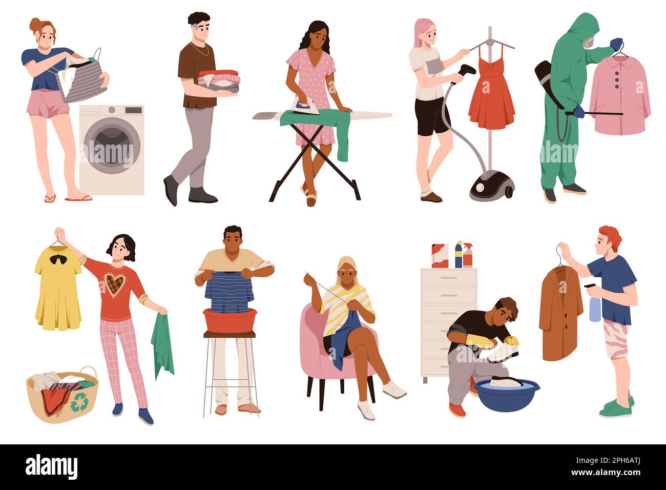 Care clothes people. Cartoon men and women take care of textile ...