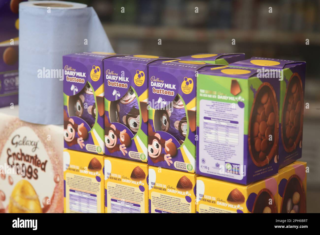 Cadbury Dairy Milk Buttons Easter Eggs in shop window display, England ...