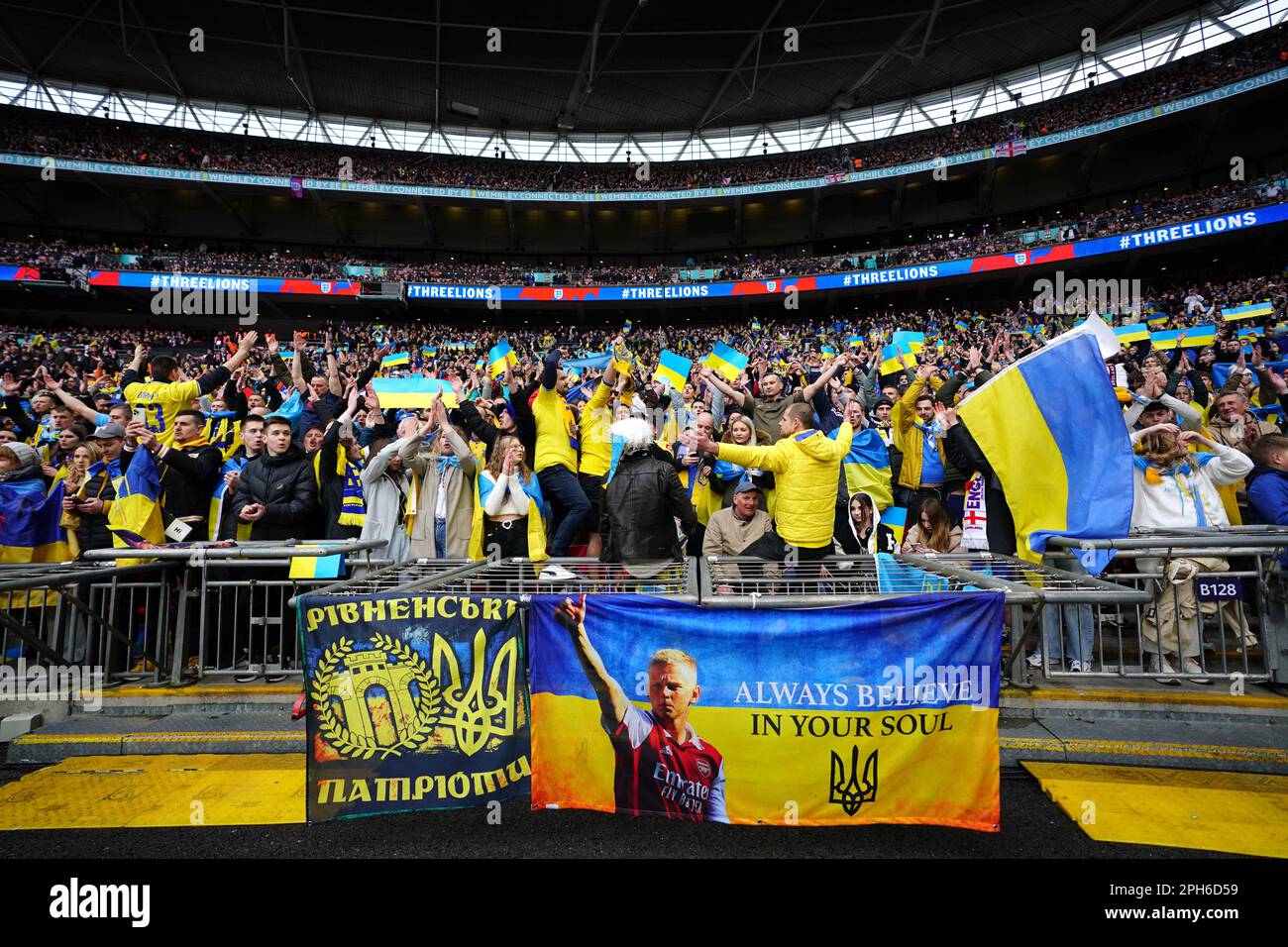 Ukraine fans in the stands ahead of the UEFA Euro 2024 Group C ...