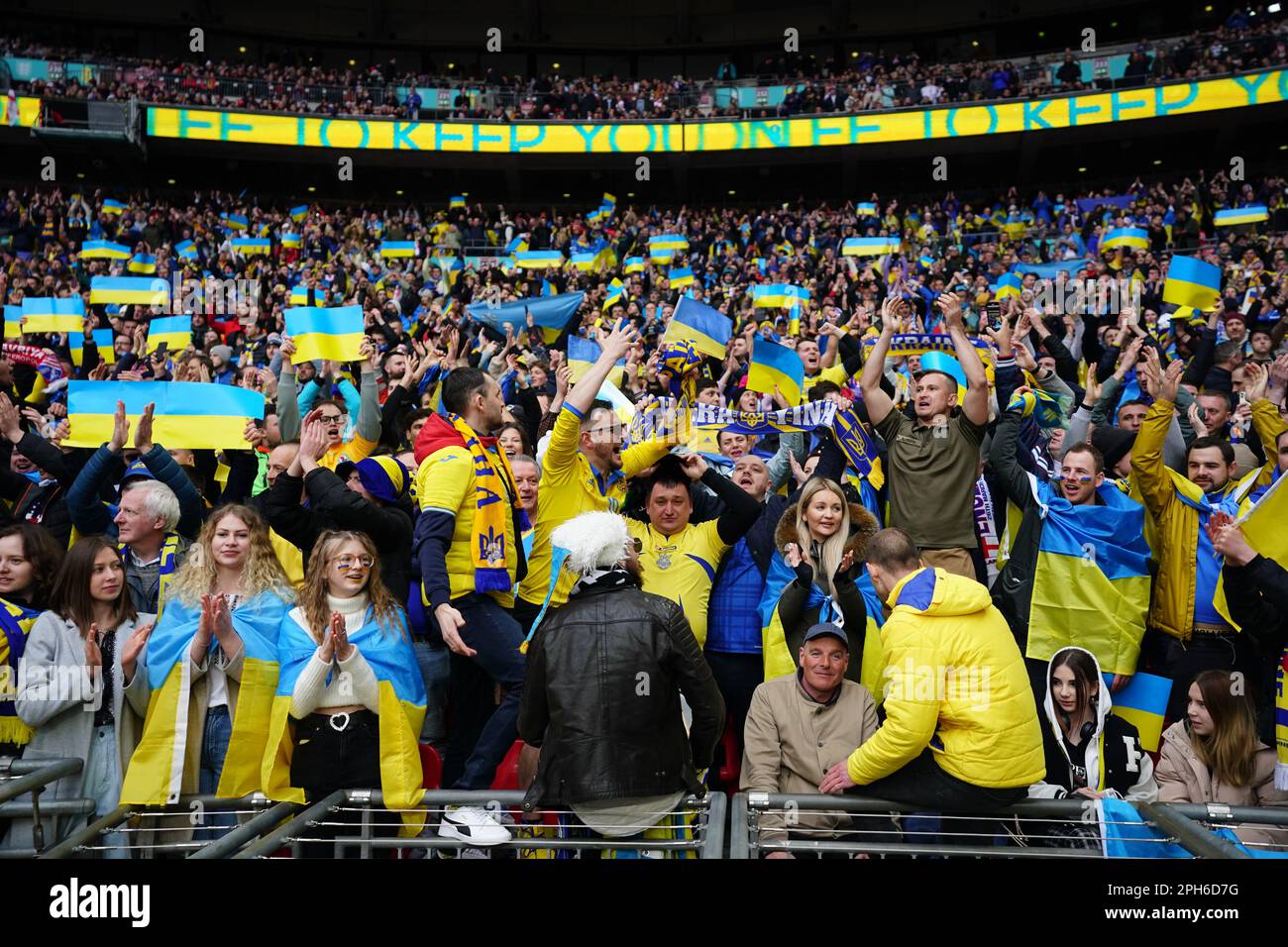 Ukraine fans in the stands ahead of the UEFA Euro 2024 Group C ...