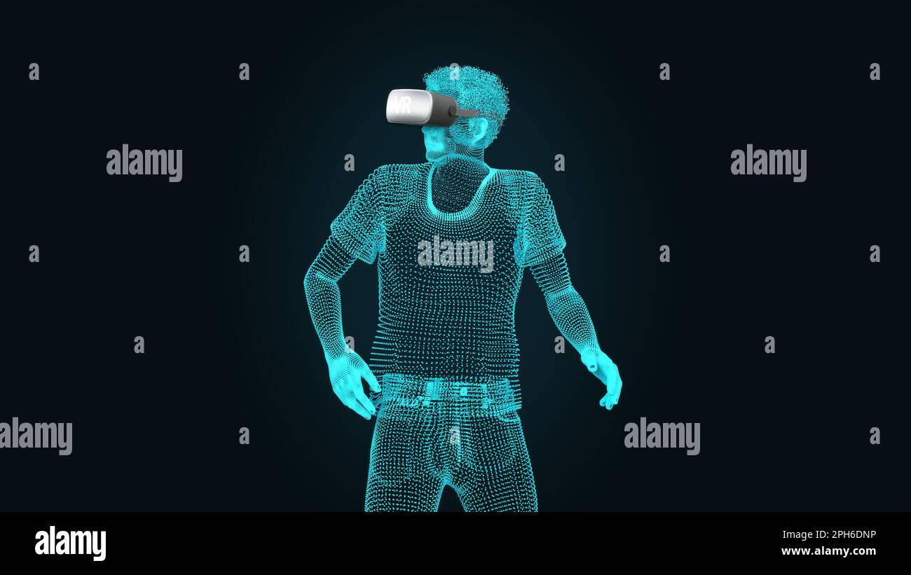 3D rendered image of a holographic human with Virtual reality headset ...