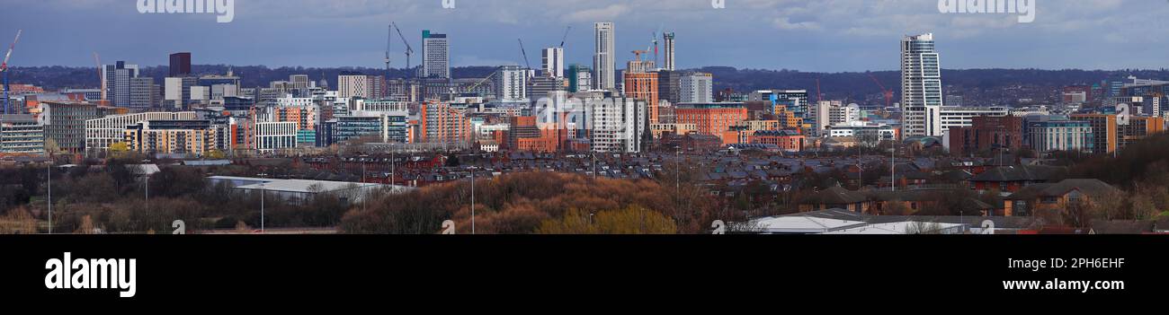A panoramic view of Leeds City Centre skyline taken Beeston Stock Photo ...