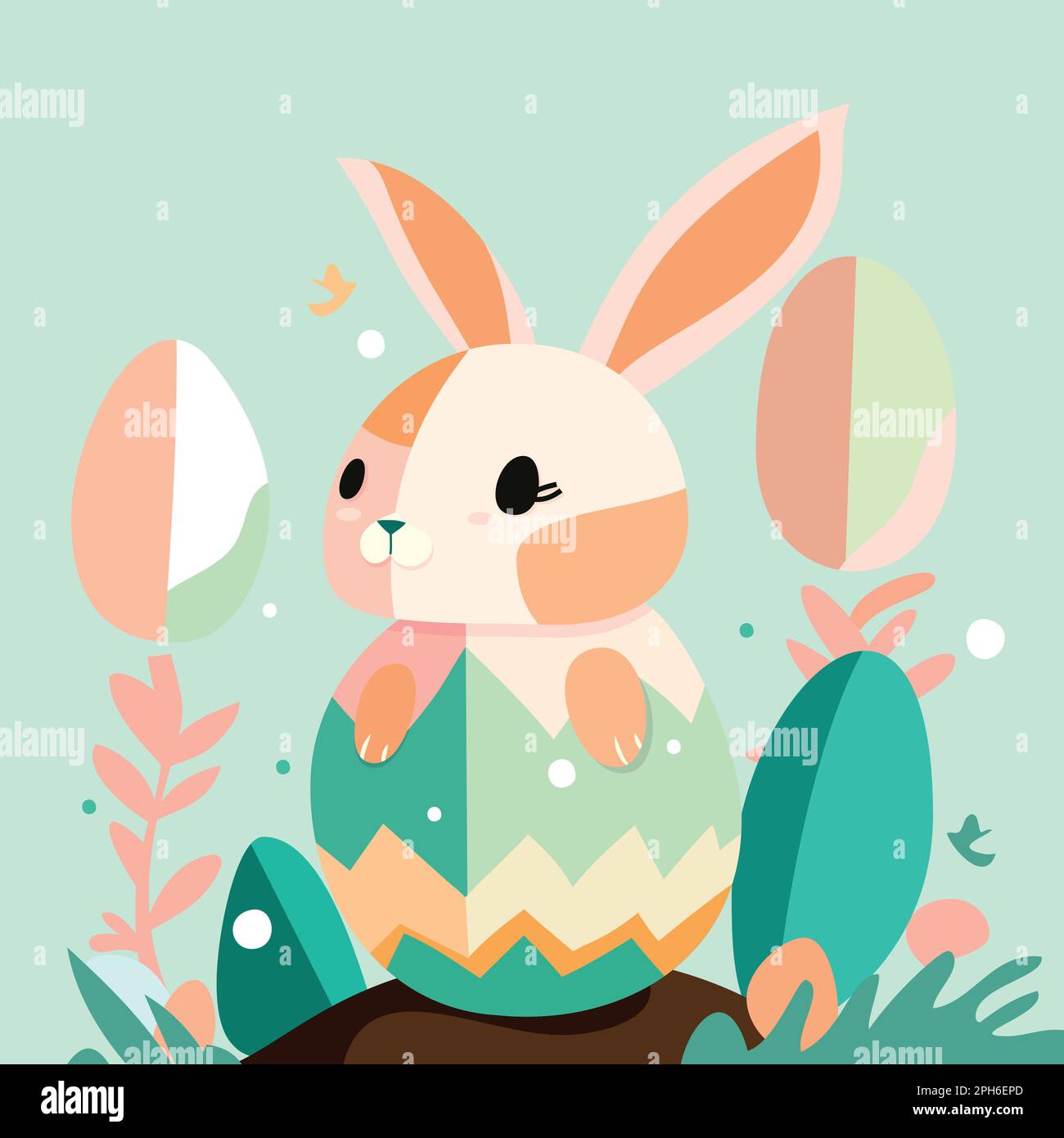 A cartoon vector illustration of easter rabbit out of an egg in ...