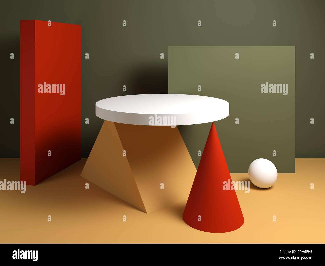 Abstract geometric still life installation with geometric shapes and an ...