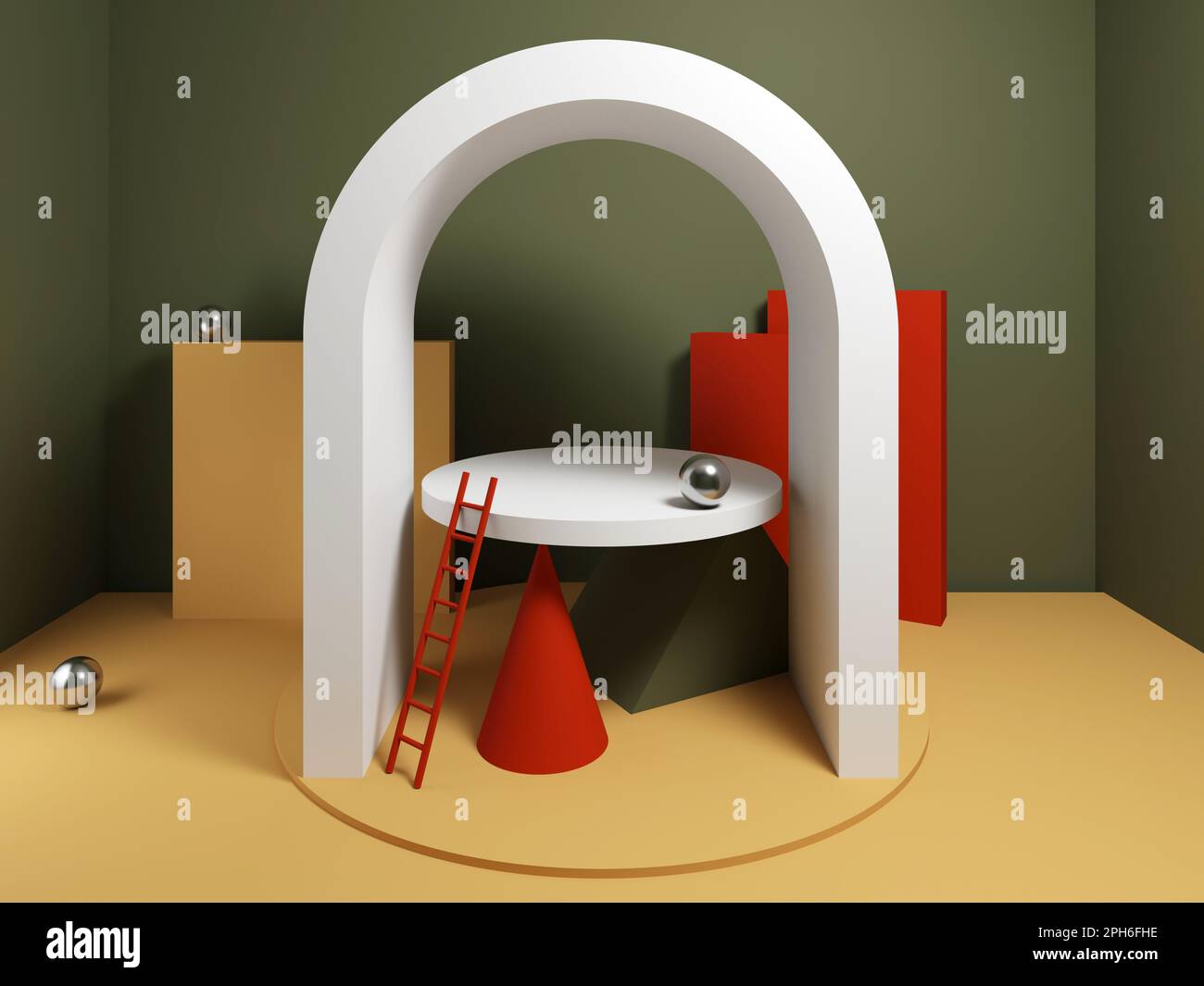 Abstract geometric installation with an empty round podium for product ...