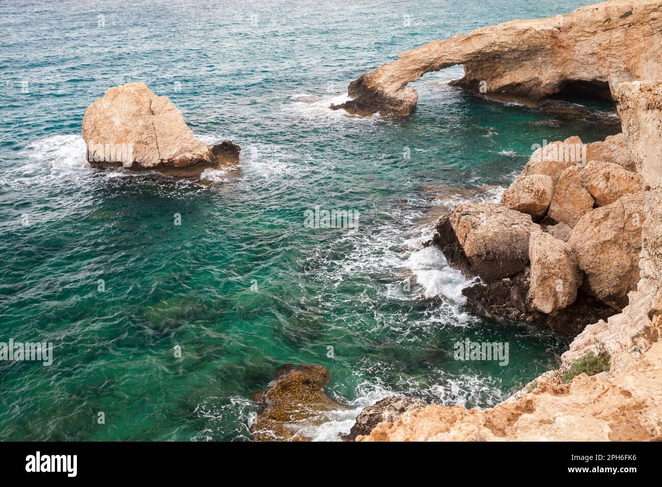 Stone arch known as the Love bridge, natural landmark of Ayia Napa ...
