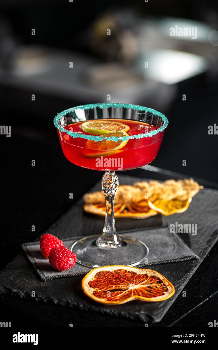 Rossini italian red alcoholic cocktail with sparkling wine, strawberry ...