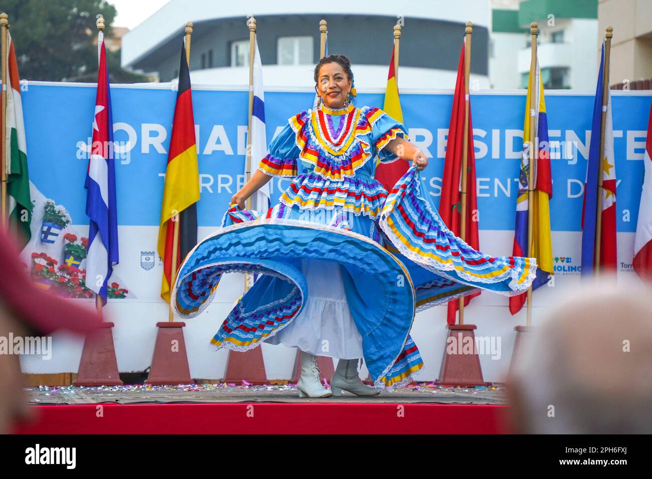 Torremolinos. Woman performing traditional South American dance, dia ...