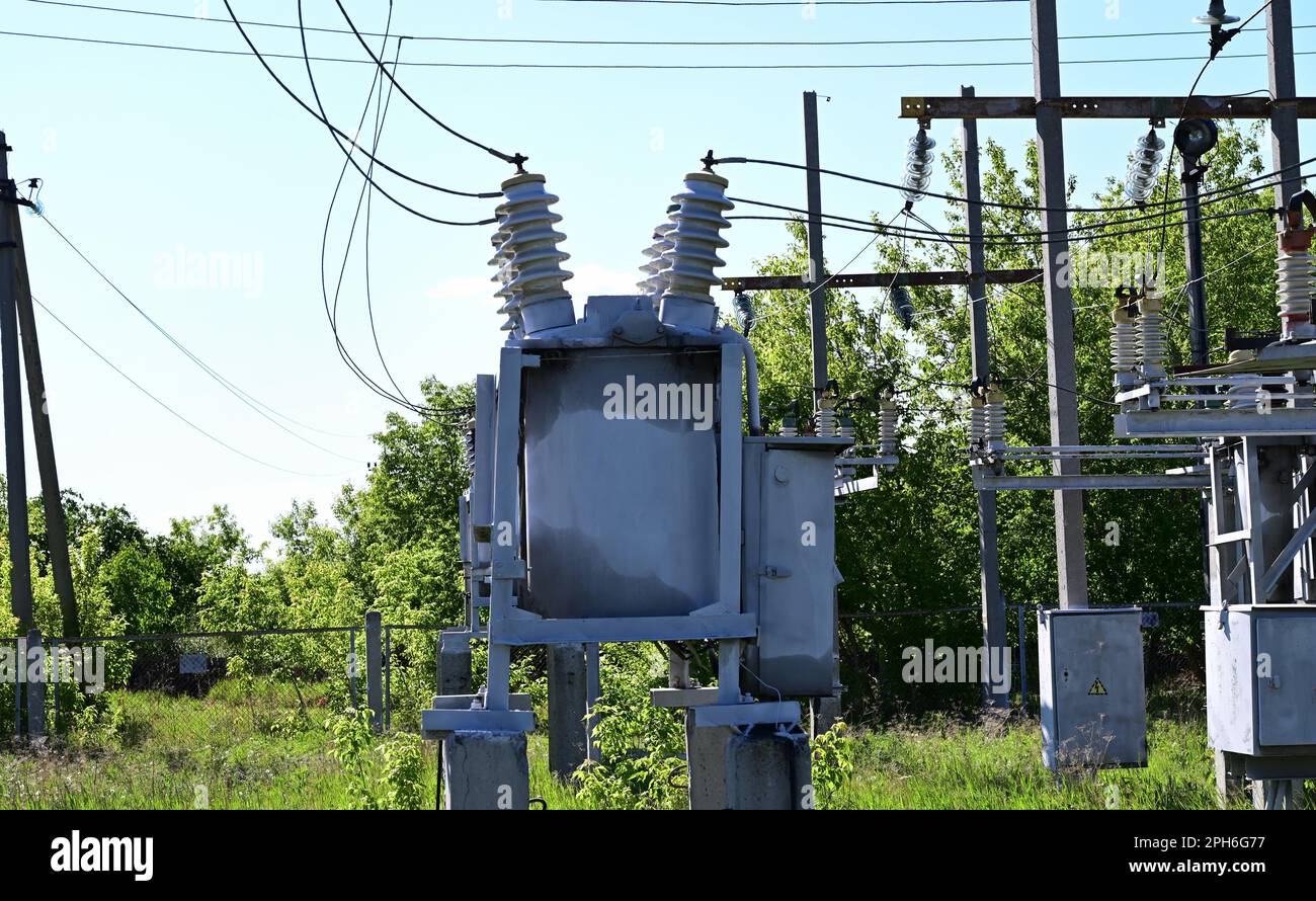 High voltage power transformer substation Stock Photo - Alamy