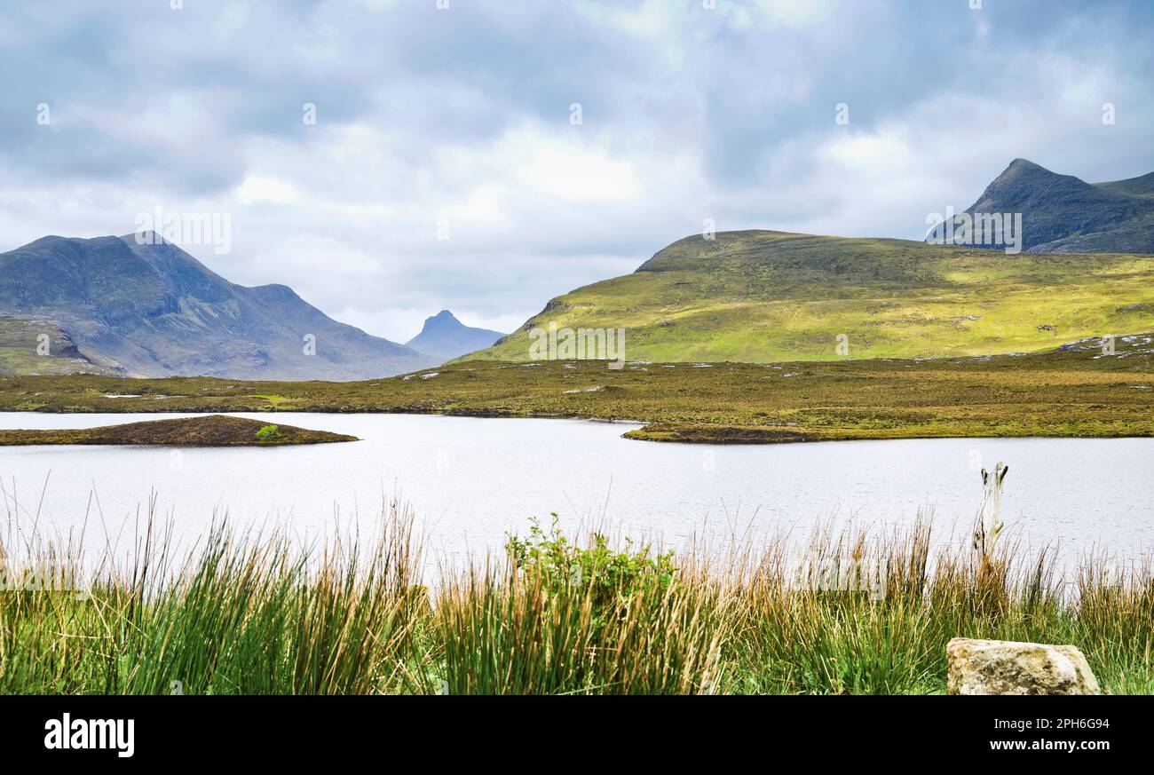 Cul Beag, Stac Pollaidh and Cul Mor seen across Lochan an Ais, by ...