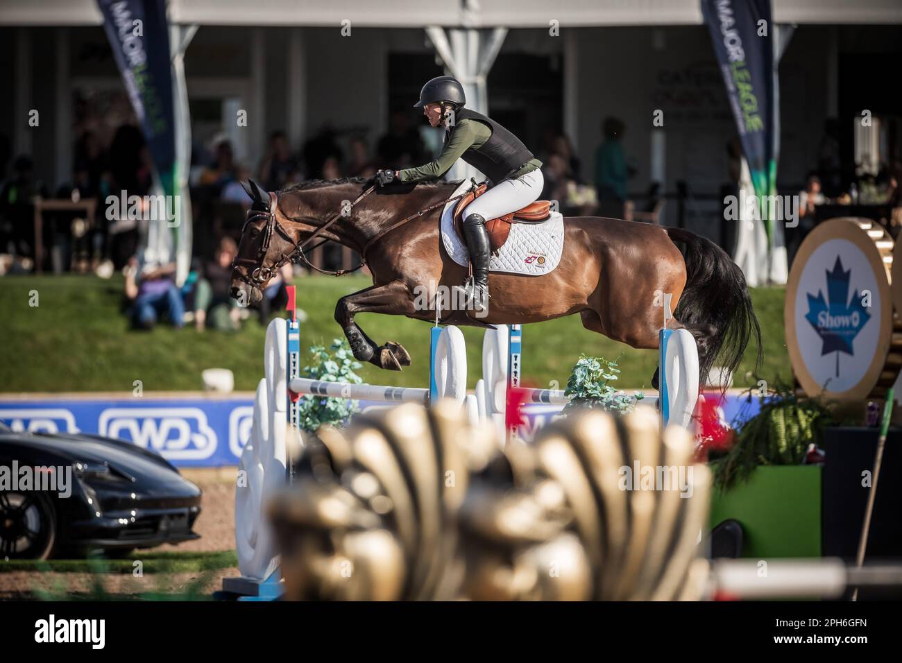 Amy Millar of Canada competes on the Major League Show Jumping tour ...