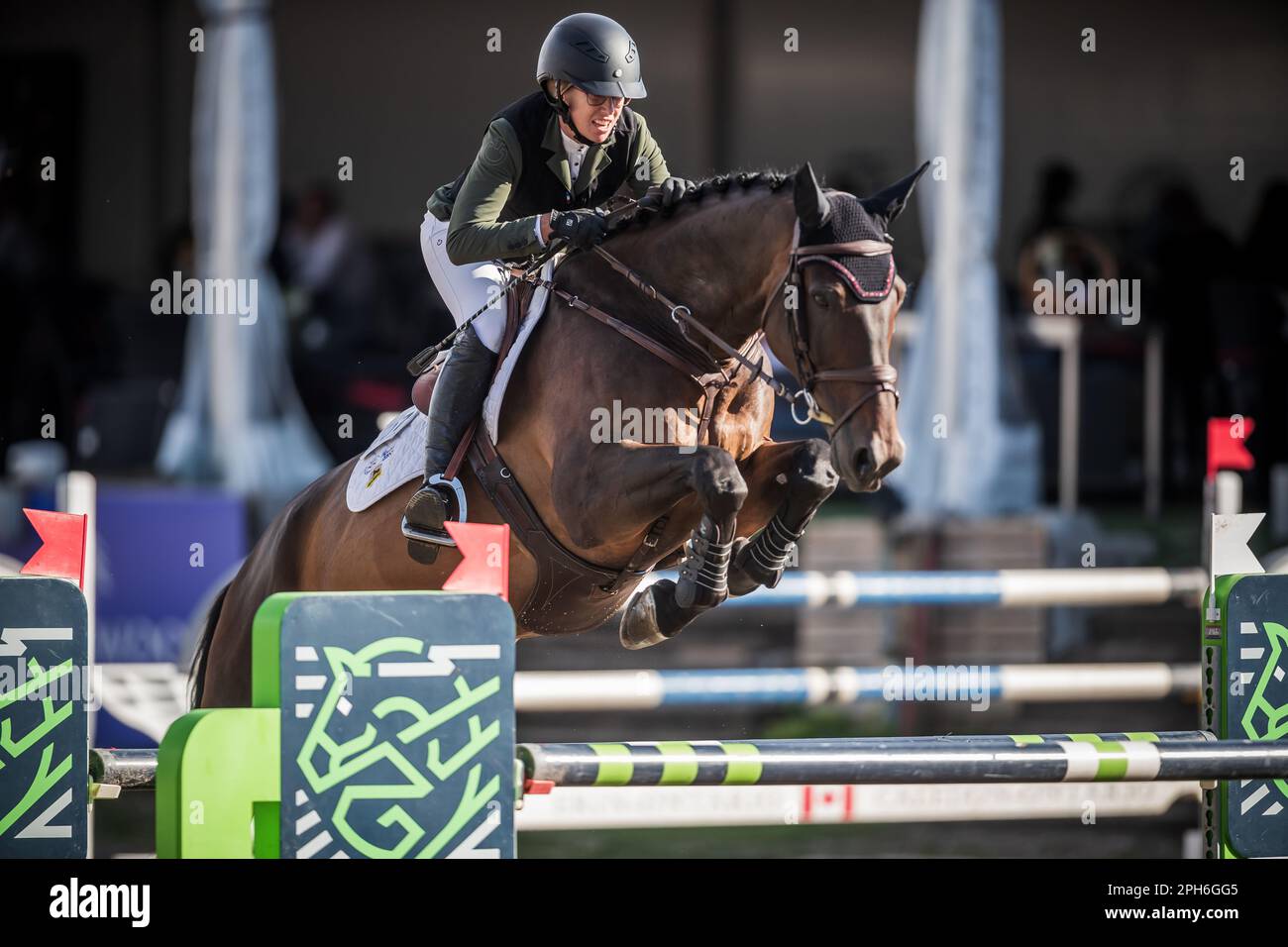 Amy Millar of Canada competes on the Major League Show Jumping tour ...